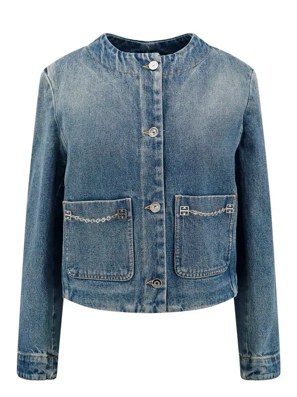 Givenchy Denim Jacket With Metal 4g Chain - Blue
