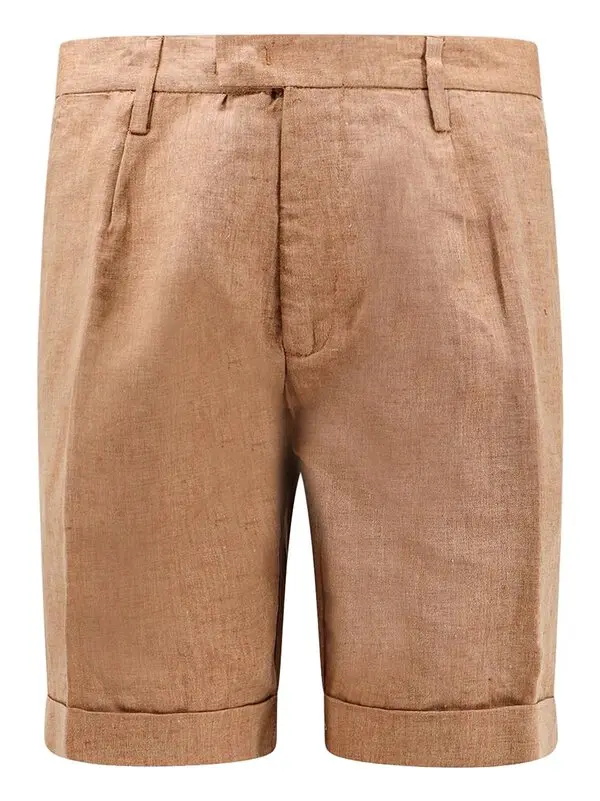 NUGNES 1920 Linen Bermuda Shorts With Logo - Brown