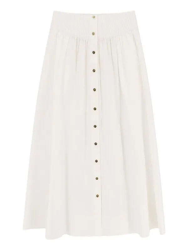 Tory Burch Cotton Flared Skirt With Logo Buttons - White