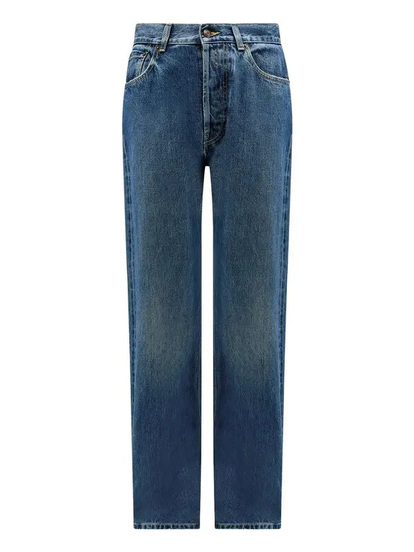 Alexander McQueen Cotton Jeans With Leather Logo Patch - Blue