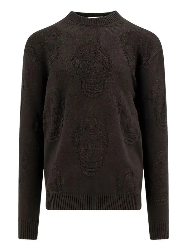Alexander McQueen Cotton Sweater With Skull Motif - Black