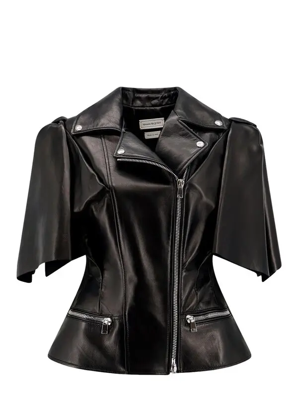 Alexander McQueen Sleeveless Leather Jacket With Knotted Drapery - Black