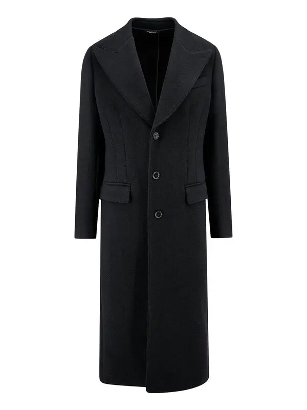 Dolce & Gabbana Virgin Wool Blend Flared Coat - Black