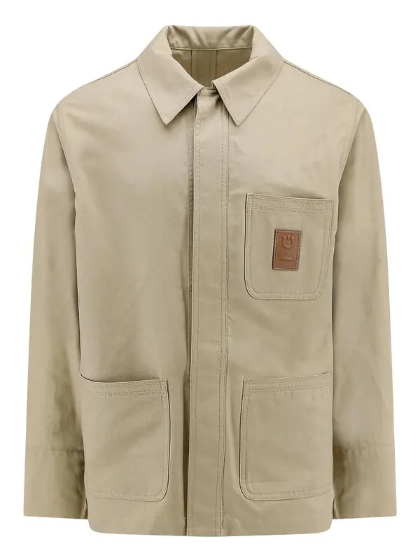FERRAGAMO Cotton-viscose Jacket With Leather Patch - Beige
