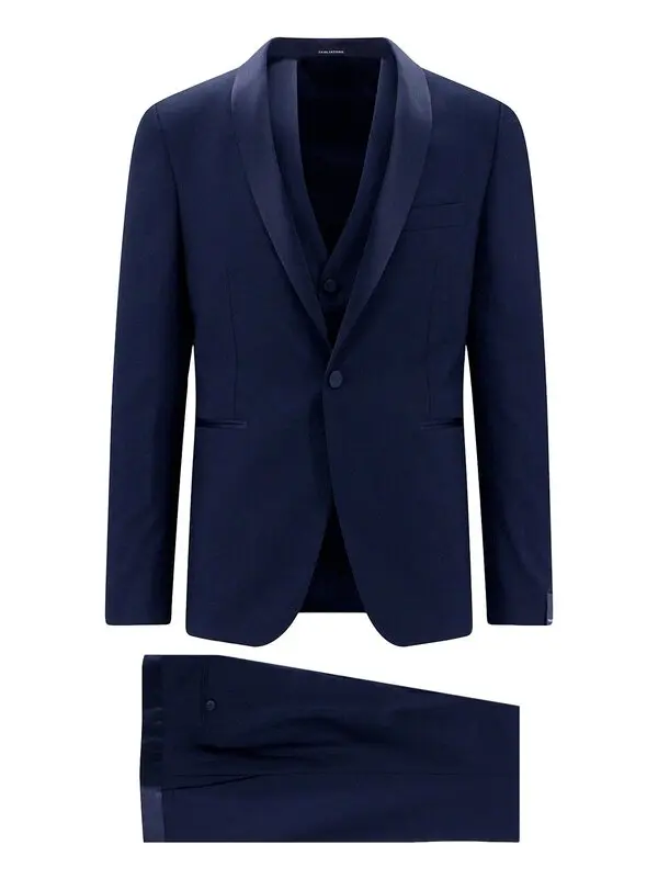 Tagliatore Virgin Wool Tuxedo With Vest - Blue