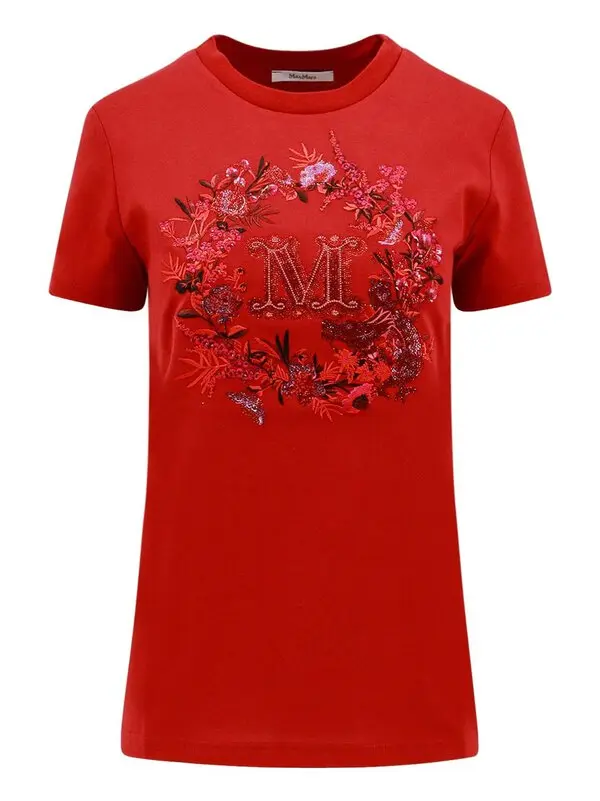 Max Mara Cotton T-shirt With Monogram - Red