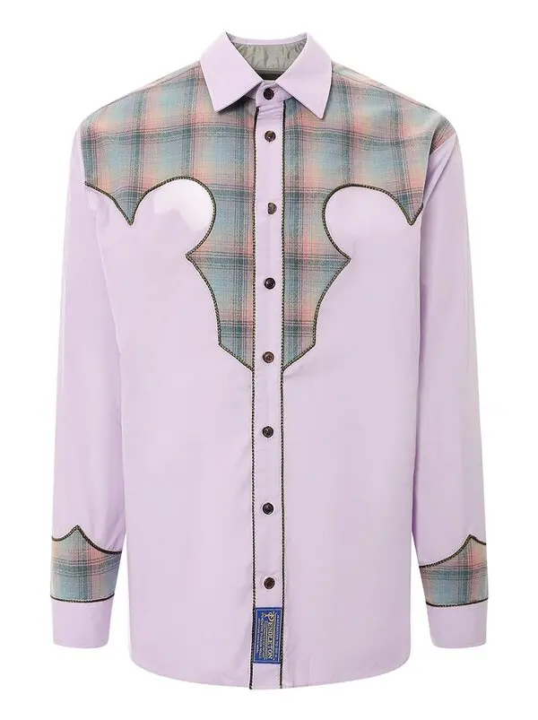MAISON MARGIELA Cotton Shirt With Insert With Madras Motif - Purple