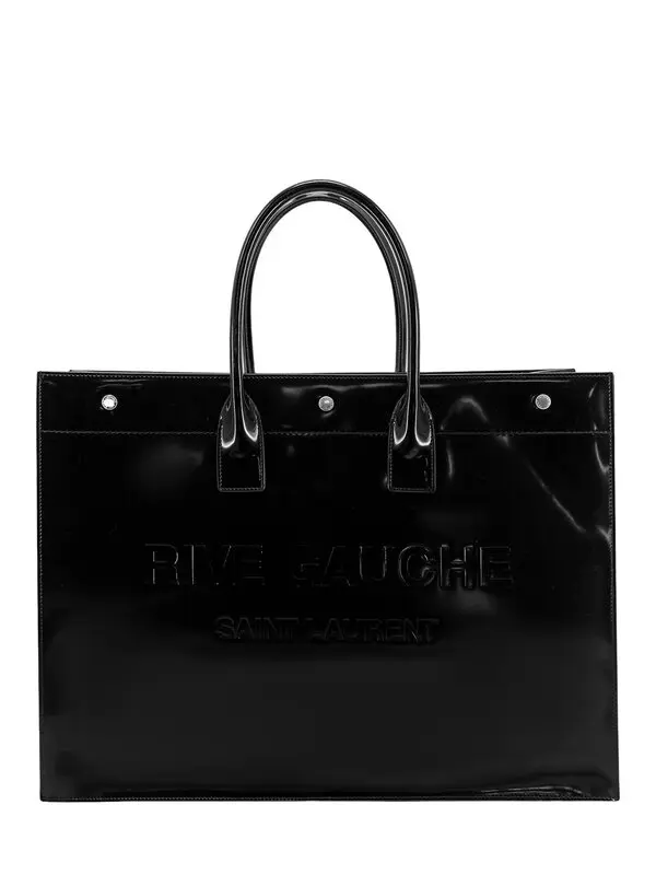 Saint Laurent Patent Leather Handbag With Embossed Logo - Black