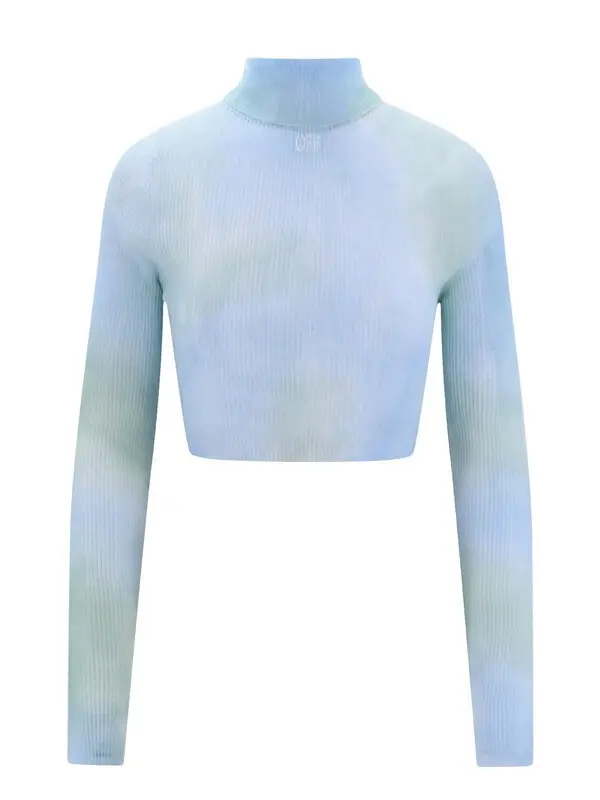 Off White Crop Fit Top With Tie Dye Effect - Blue