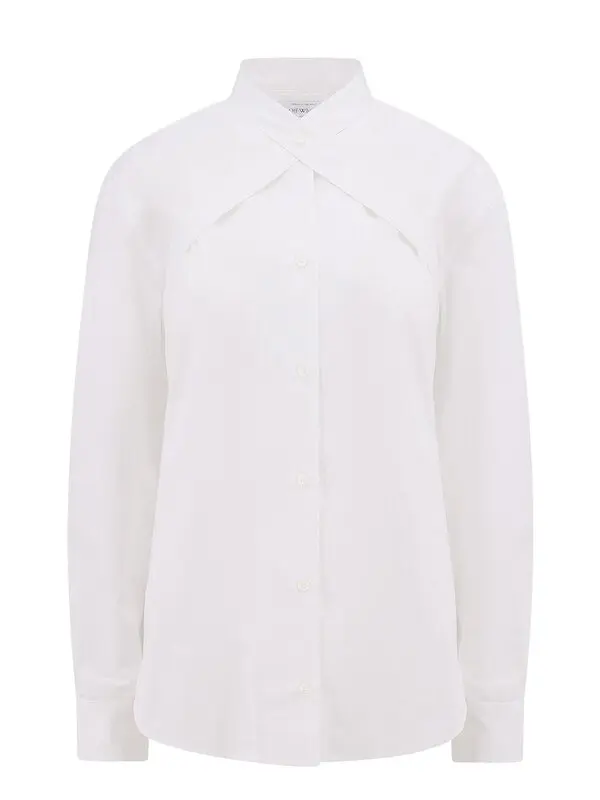 Off White Cotton Shirt With Straps And Metal Buckle - White
