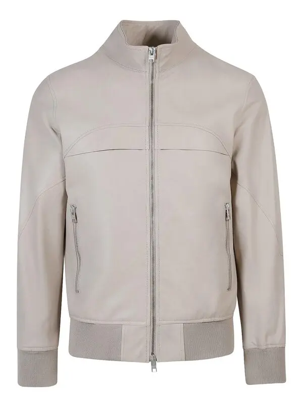 DFOUR Leather Bomber Jacket - Beige
