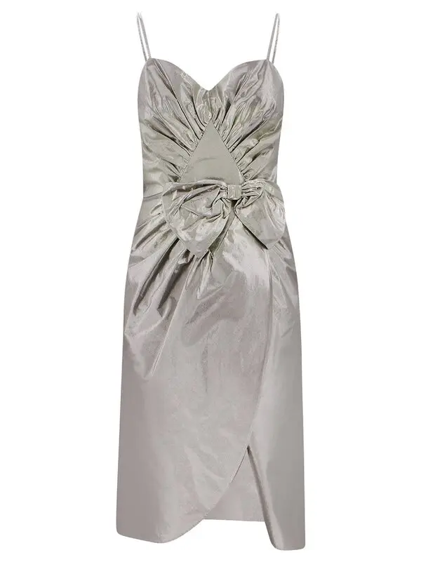 MAISON MARGIELA Laminated Cotton Dress With Bow - Silver