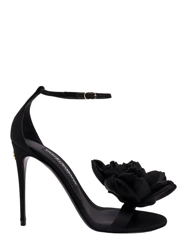 Dolce & Gabbana Satin Sandals With Floral Application - Black