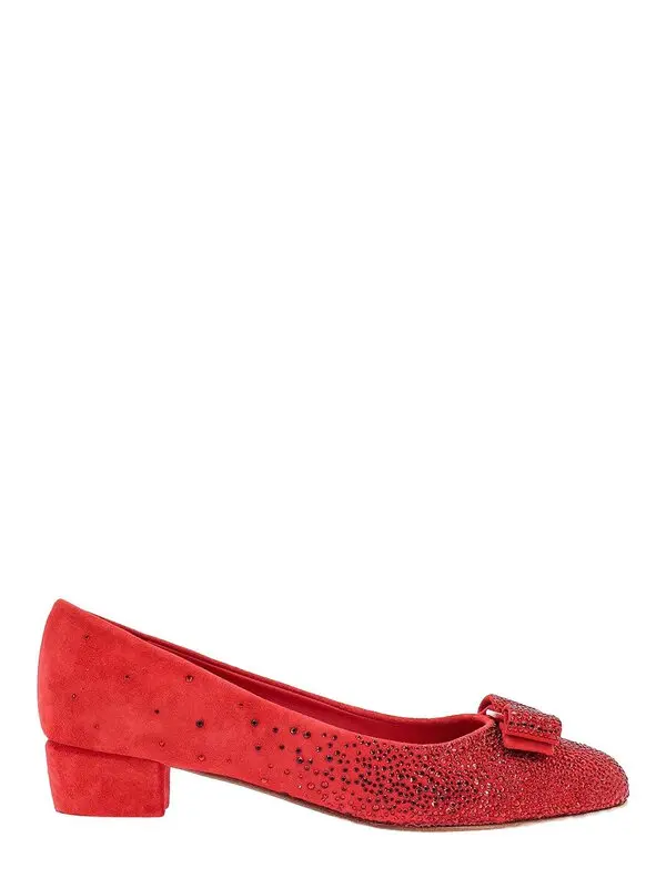 FERRAGAMO Suede Décolleté With Rhinestone Detail - Red