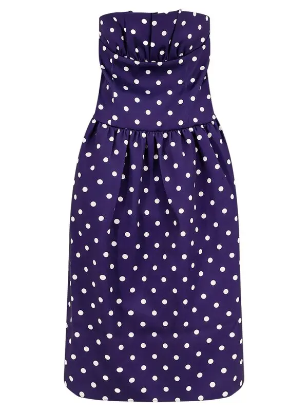SELF-PORTRAIT Satin Dotted Midi Dress - Blue
