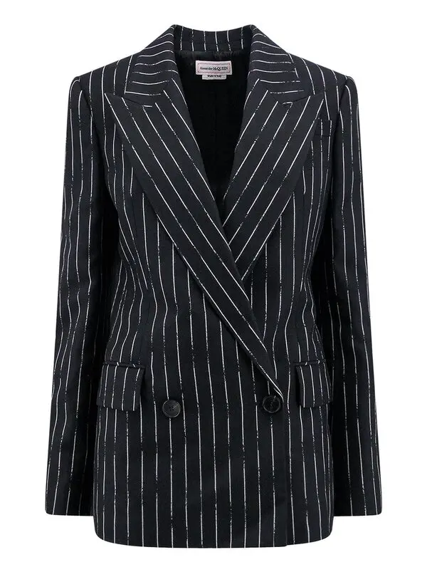 Alexander McQueen Doublebreasted Broken Pinstripe Blazer - Black