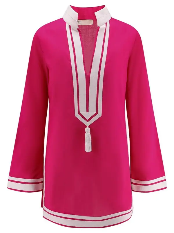 Tory Burch Cotton Short Dress With Contrasting Profiles - Pink