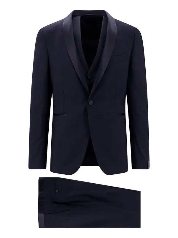 Tagliatore Virgin Wool Tuxedo With Vest - Blue