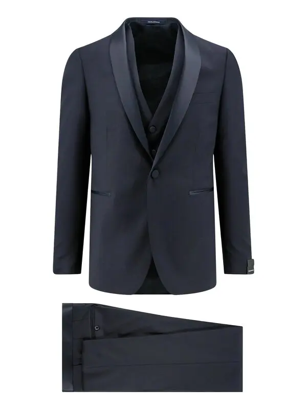 Tagliatore Virgin Wool Tuxedo With Vest - Blue
