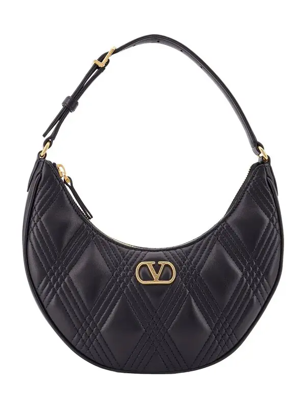 Valentino Garavani Quiltie 67 Leather Shoulder Bag With Vlogo - Black