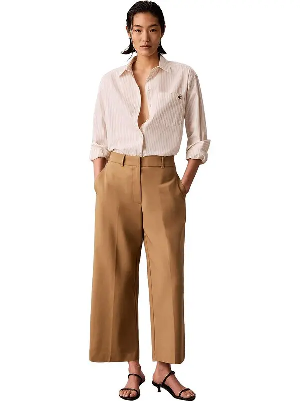 Calvin Klein Wide Leg Cropped Chino Pants - Tigers Eye