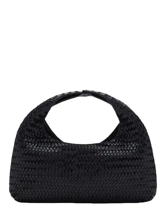 Mango Braided Leather Top Handle Bag - Black