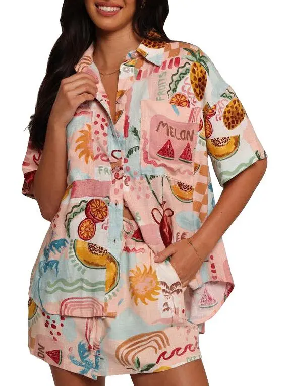PETAL & PUP Abella Printed Oversized Button-up Shirt - Summer Haze