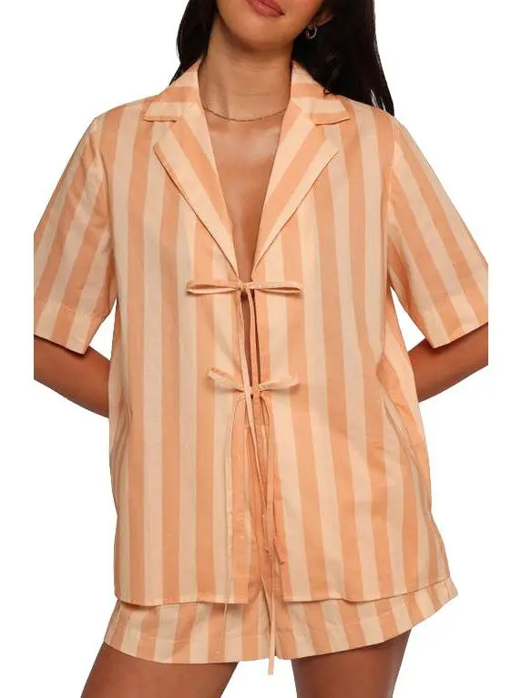PETAL & PUP Essie Stripe Tie-front Shirt - Terracotta Stripe