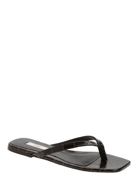 TOTEME Croc Embossed Flip Flop - Dark Brown
