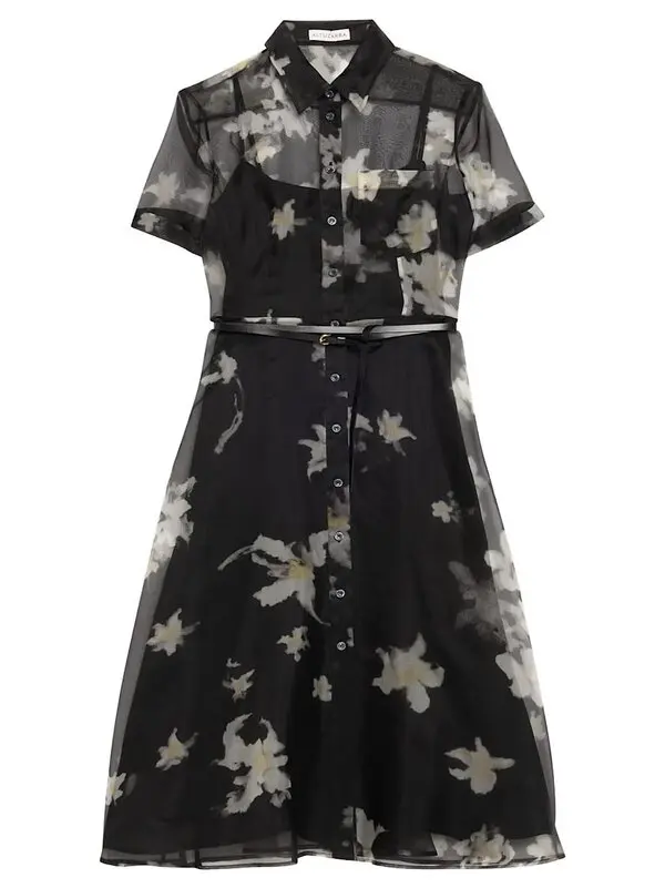Altuzarra Kiera Floral Silk Shirtdress - Black Inky Flowers