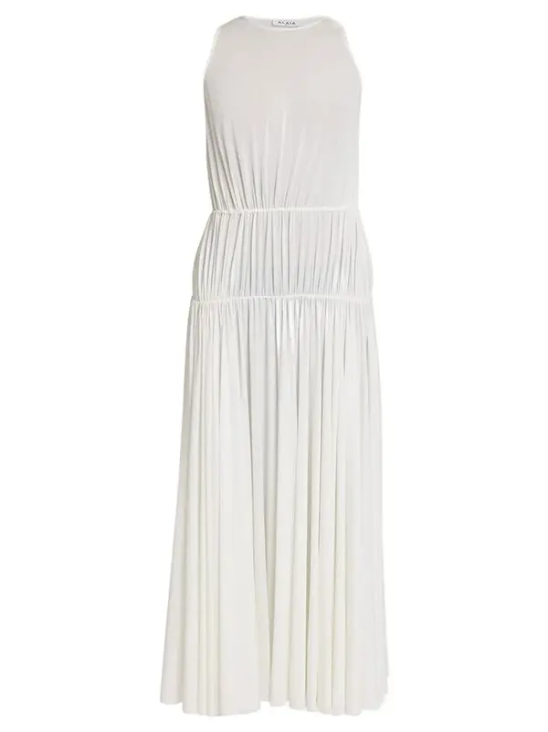 Alaïa Sleeveless Pleated Maxi Dress - White