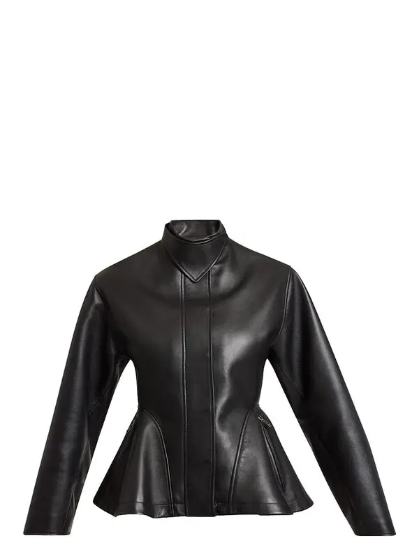 Alaïa High-neck Leather Peplum Jacket - Noir Alaia