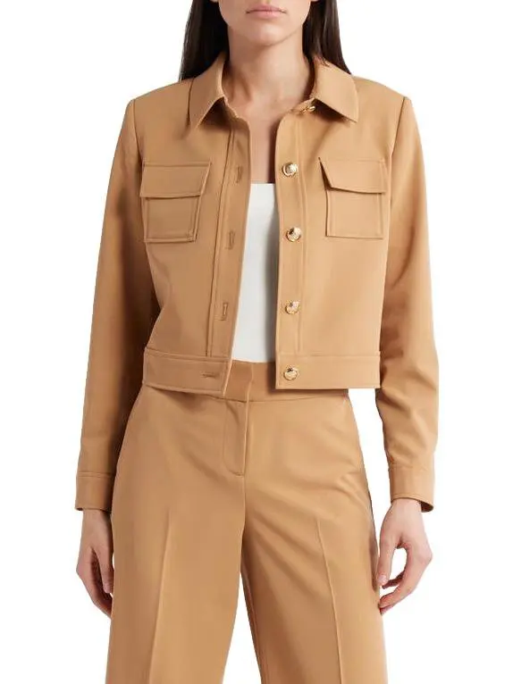 TAHARI ASL Woven Crop Jacket - Camel