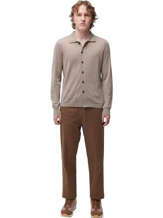 Gobi Cashmere Cardigan With Polo Neck - Timber Wolf