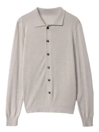 Gobi Cashmere Cardigan With Polo Neck - Timber Wolf