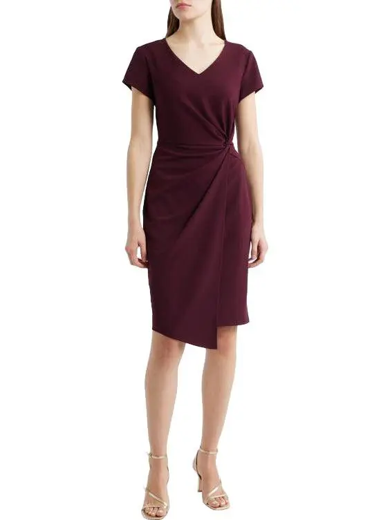 CONNECTED APPAREL Twist Detail Asymmetric Hem Dress - Bordeaux