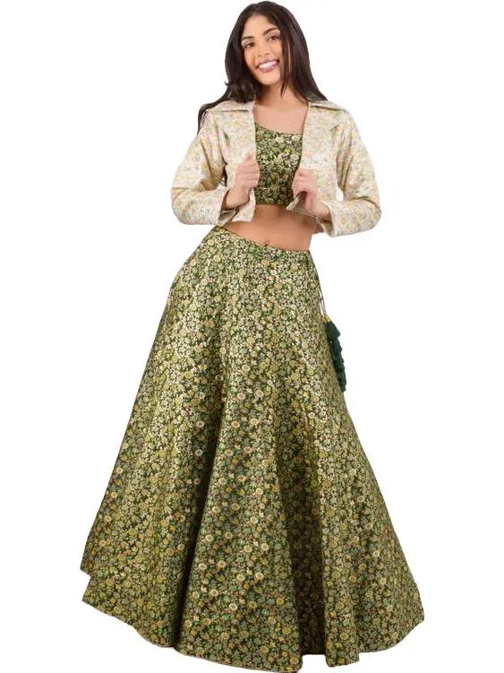 RAAS Banarasi Lehenga Choli With Jacket - Green