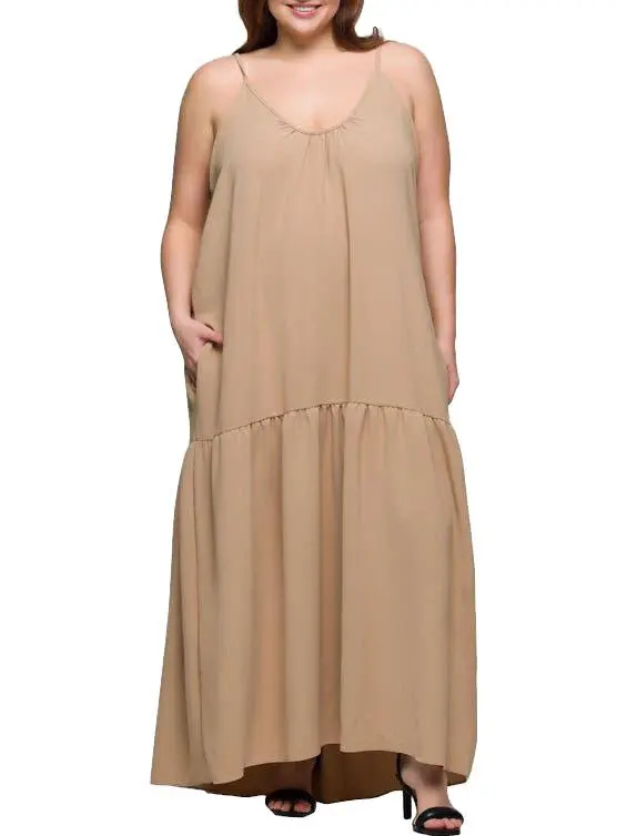 24SEVEN COMFORT APPAREL Jersey Maxi Dress - Beige