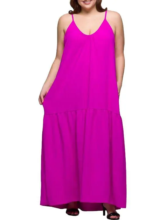 24SEVEN COMFORT APPAREL Jersey Maxi Dress - Magenta