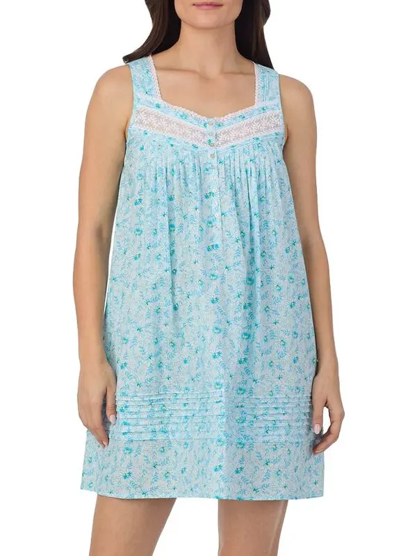 Eileen West Floral Print Cotton Lawn Chemise - Aqua Print