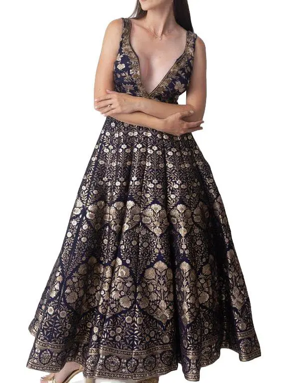 RAAS Alisha Brocade Gown - Navy
