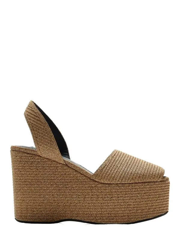 Alaïa Raffia Platform Wedge Sandals - Tan
