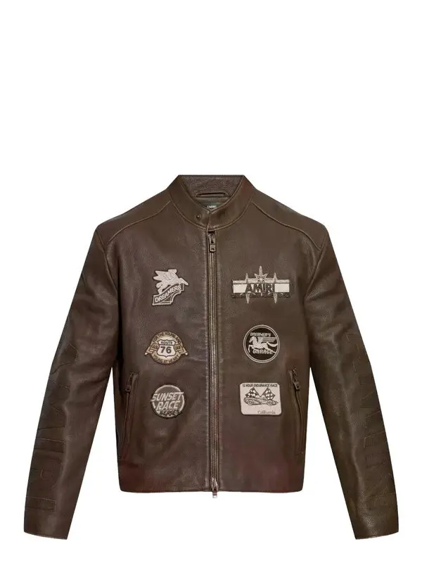 Amiri Patch-detail Leather Jacket - Brown