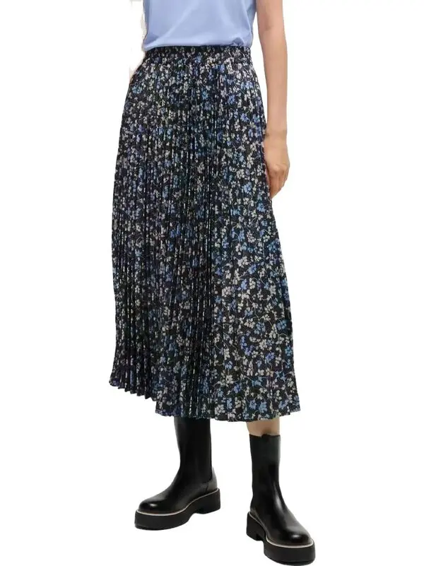 BOSS Floral-print Pleated Midi Skirt - Blue