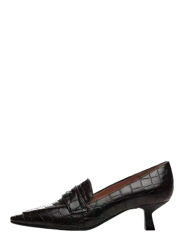 POCHE PARIS Croc-embossed Pointed Toe Pumps - Brown