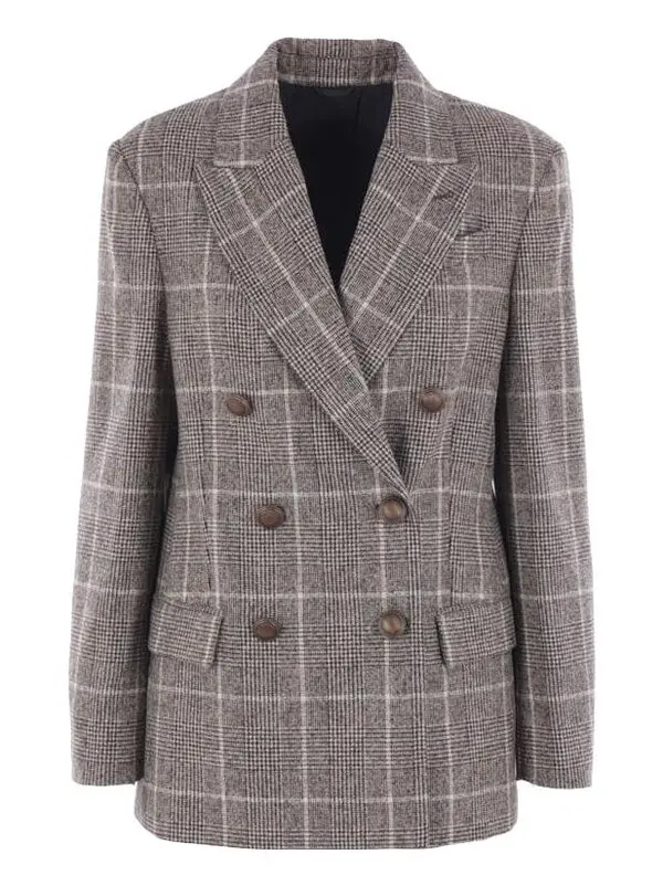 Brunello Cucinelli Double-breasted Prince Of Wales Check Jacket - Brown