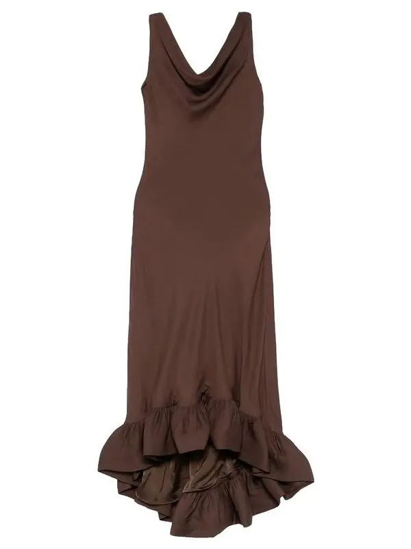 MALINA Sleeveless Dress With Ruffle Hem - Brown