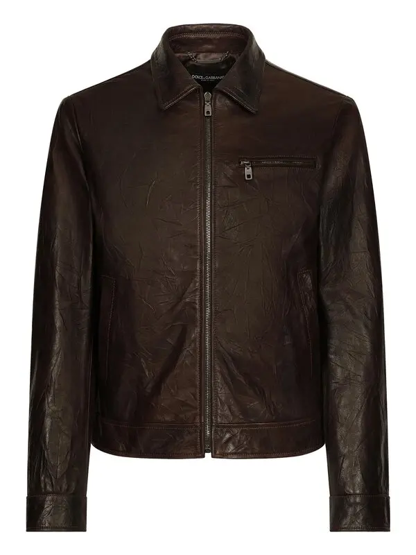 Dolce & Gabbana Crushed-look Leather Jacket - Brown