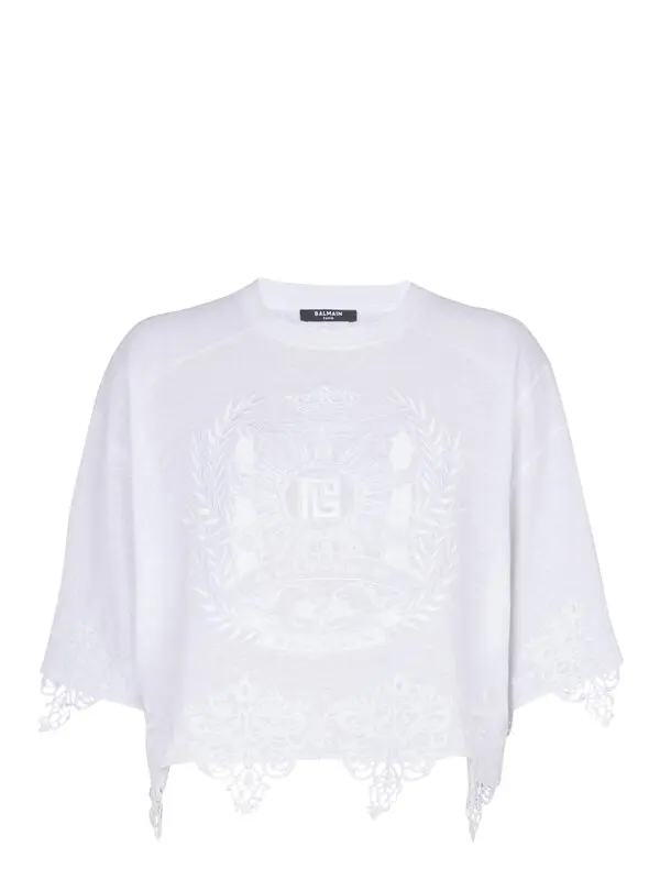 Balmain Linen T-shirt With Lace - White