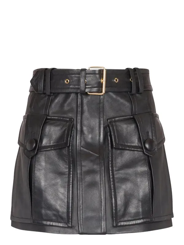 Balmain Lambskin Mini Skirt With Belt - Black